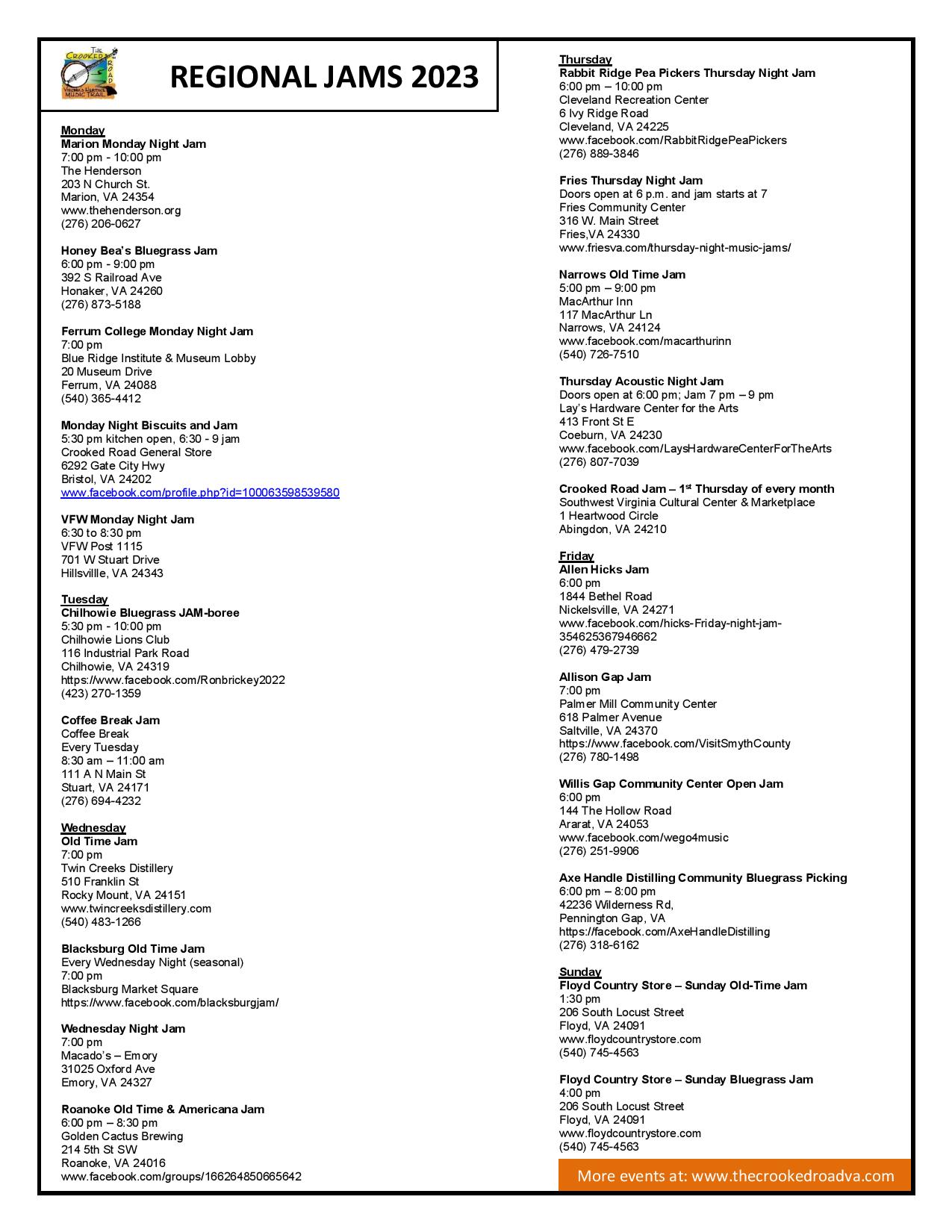 TCR Regional Jams - The Crooked Road